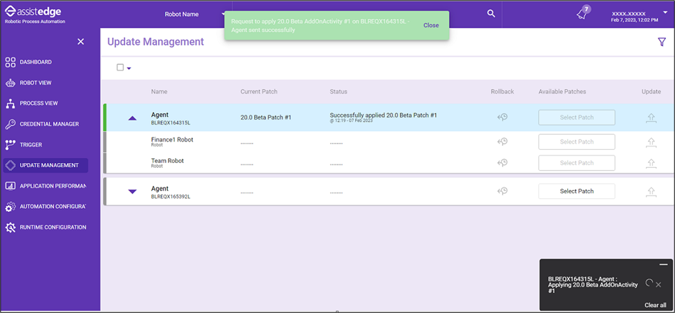 Applying Patch to Proctor, Robot Agent or Robot